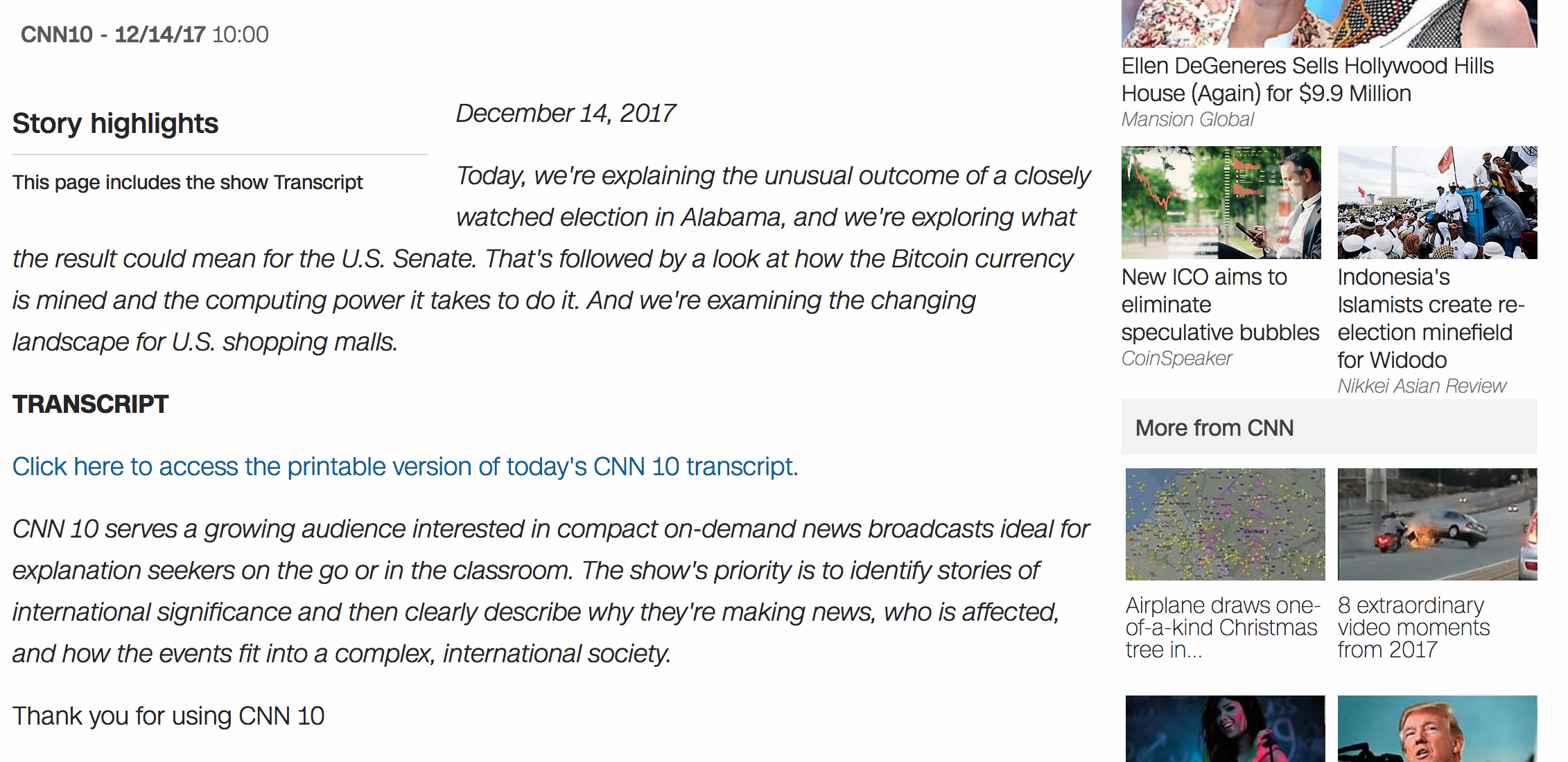 [Python] CNN10 에서 특정 내용이 포함된 Script 찾기 (Crawling, 크롤링 예제) - junn.net